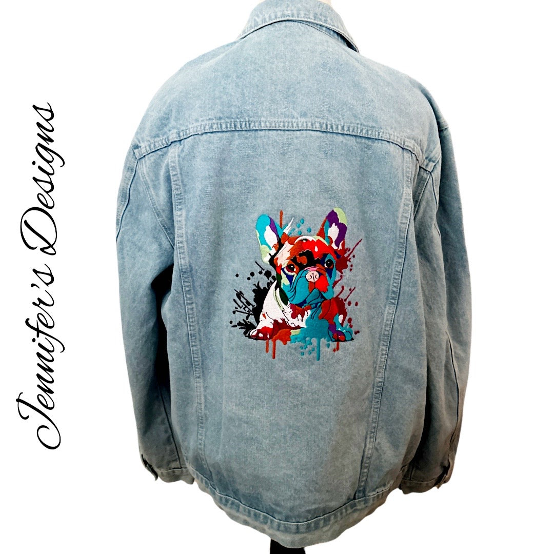 Frenchie Embroidered Denim Jacket – Jennifer’s Designs